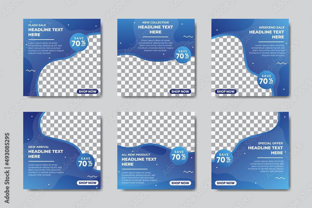 Set of Editable square instagram banner template. blue gradient ...
