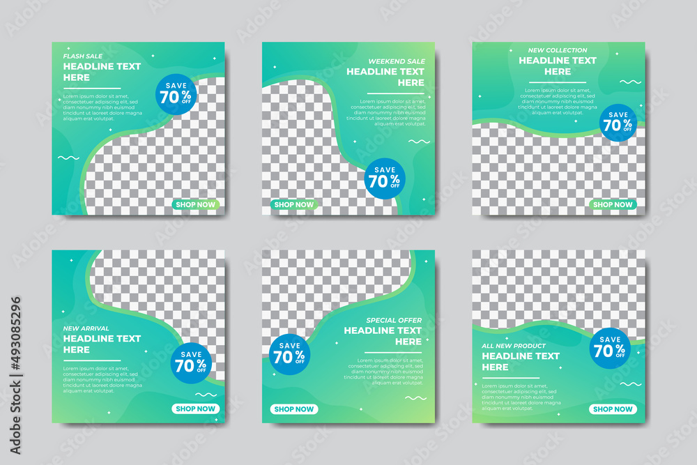 Set of Editable square instagram banner template. green gradient ...