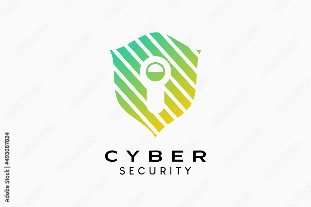 Cyber security logo design with shield in stripes concept combined with ...