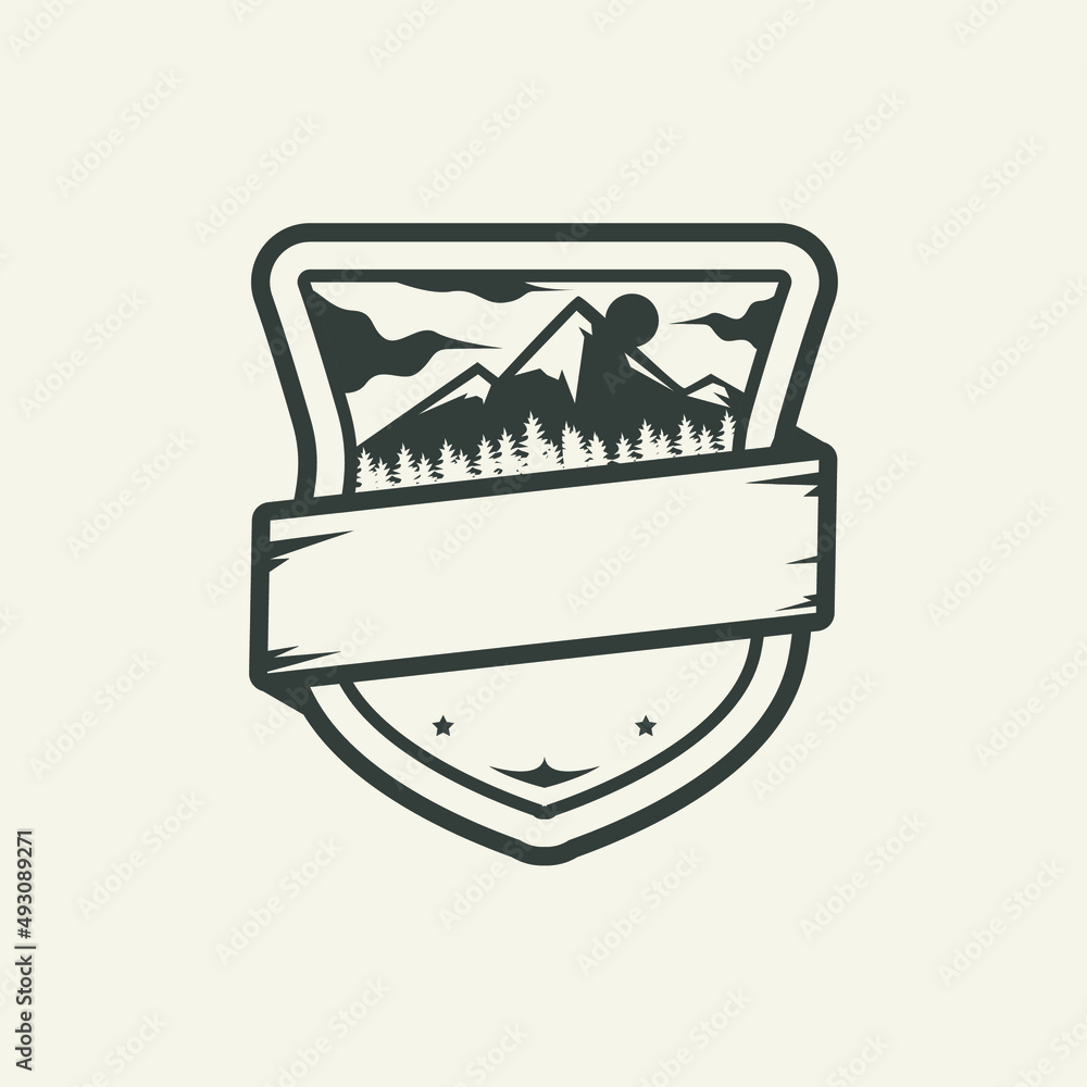 Line art Mountain emblem logo, outdoor adventure emblem, badge and ...