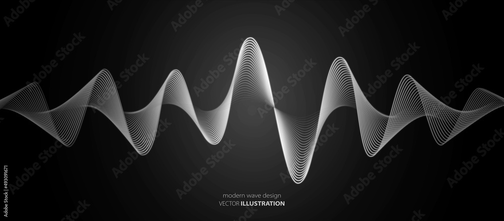 Abstract design of a halftone sine wave. Texture of smooth lines. Poster for music, technology ...