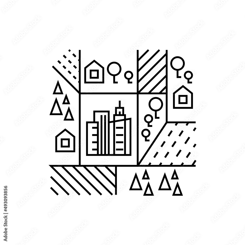Global land use thin line icon. Deforestation, agriculture, industrial ...
