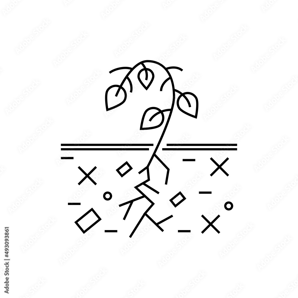 Soil wear thin line icon. Plant cannot grow in depleted soil. Soil ...