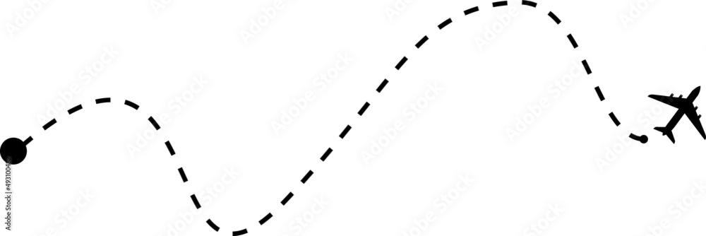 airplane in the sky. airplane path in dotted line shape. Airplane ...