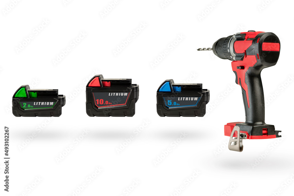 Batteries for cordless tools, a large set of tools from different ...