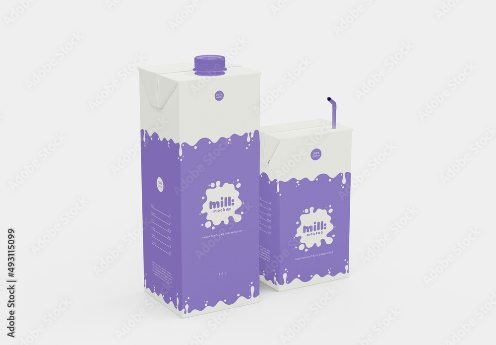 3D Two Size of Milk or Juice Cardboard Mockup Stock Template | Adobe Stock