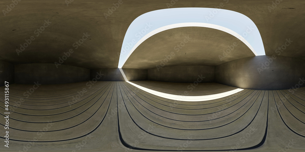 360 degree full panorama environment map of empty concrete basement ...