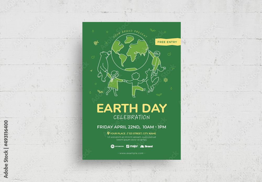 Simple Earth Day Education Flyer Poster Layout Stock Template | Adobe Stock