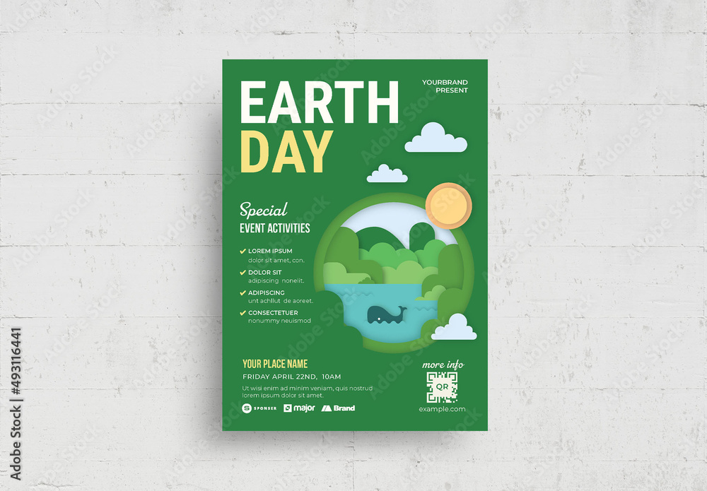Modern Earth Day Flyer Poster with Green Eco Environmental Theme Stock ...