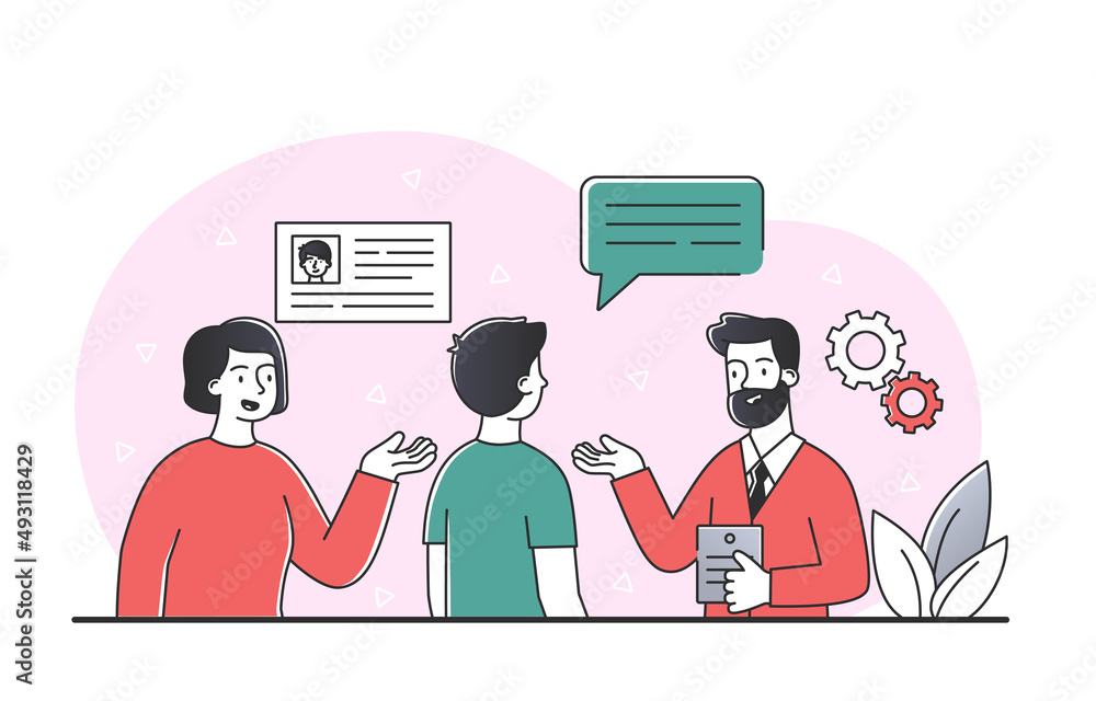 Job interview concept. Man and woman looking at candidates for vacancy ...