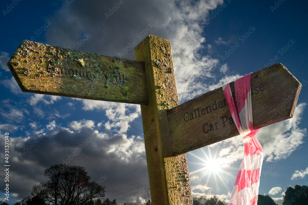 Signpost a vertical road sign in the form of a board with inscriptions ...