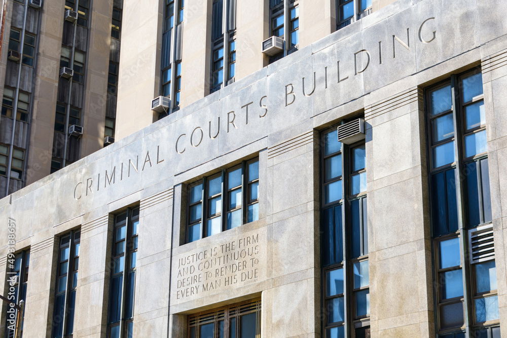Criminal Courts Building sign on facade of Art Deco courthouse - New ...
