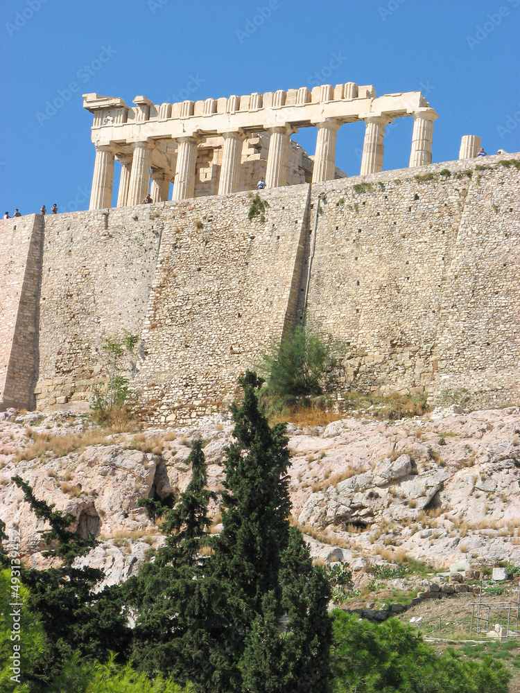 Athens, Greece - A view from below of the Acropolis of Athens ...