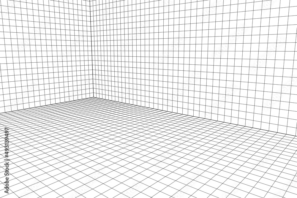 3d grid model for interior design. perspective view background. black ...