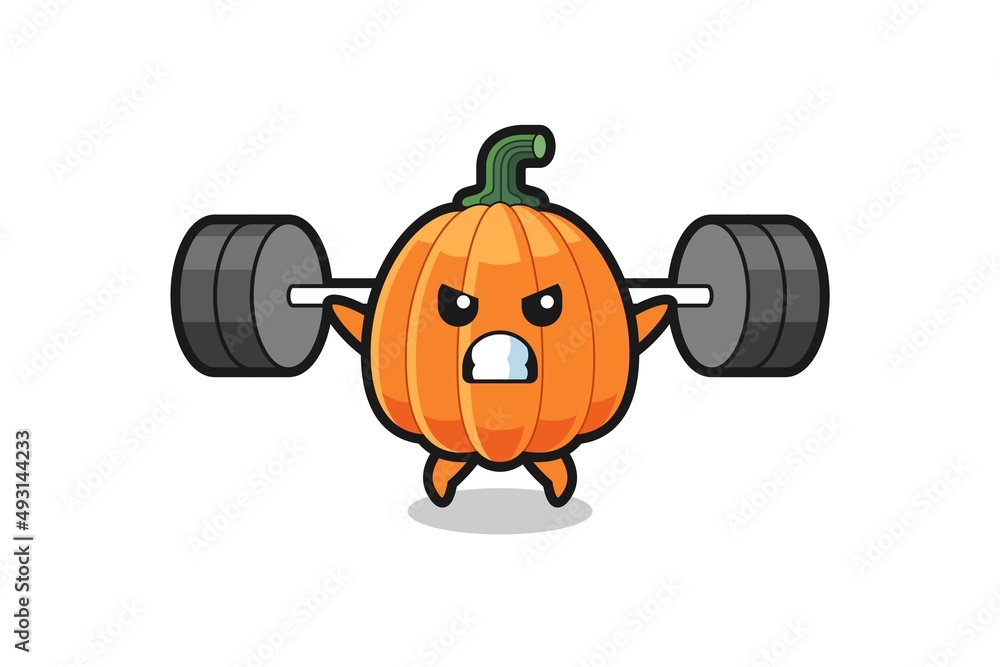 pumpkin mascot cartoon with a barbell Stock Vector | Adobe Stock