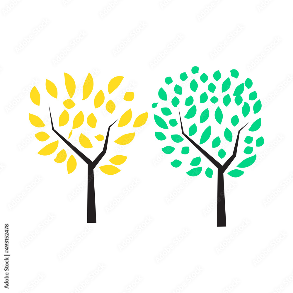 Yellow green tree in cartoon style. Design spring tree illustration ...