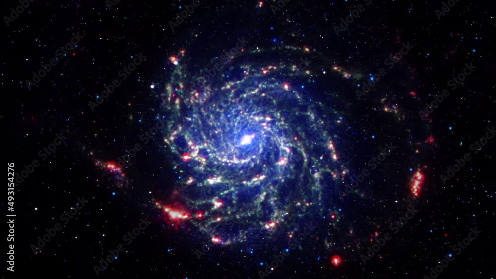 Seamless loop galaxy exploration through outer space towards glowing ...
