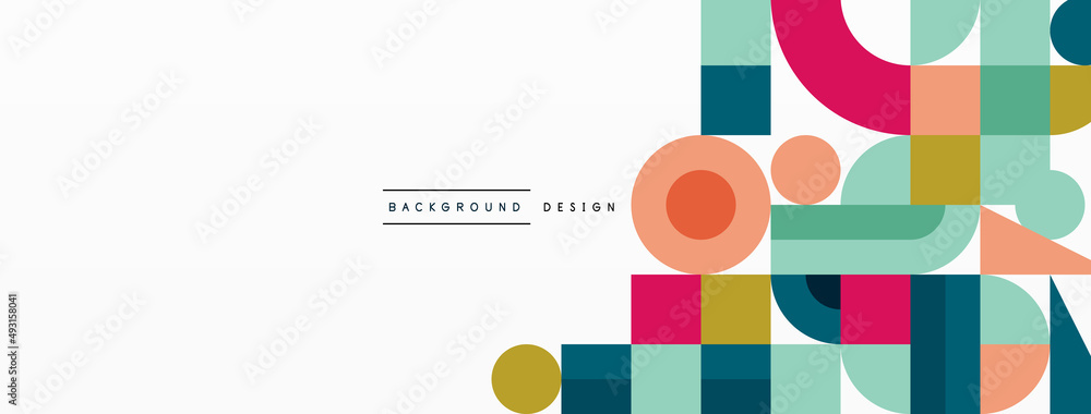 Circle and square geometric background. Round shapes with squares and ...