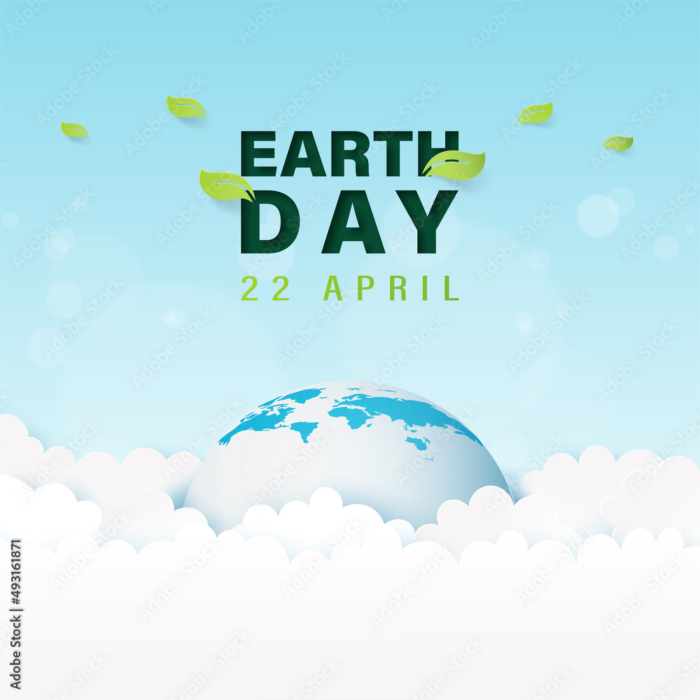 Earth Day and World Environment Day.Cartoon earth and clouds on the sky ...