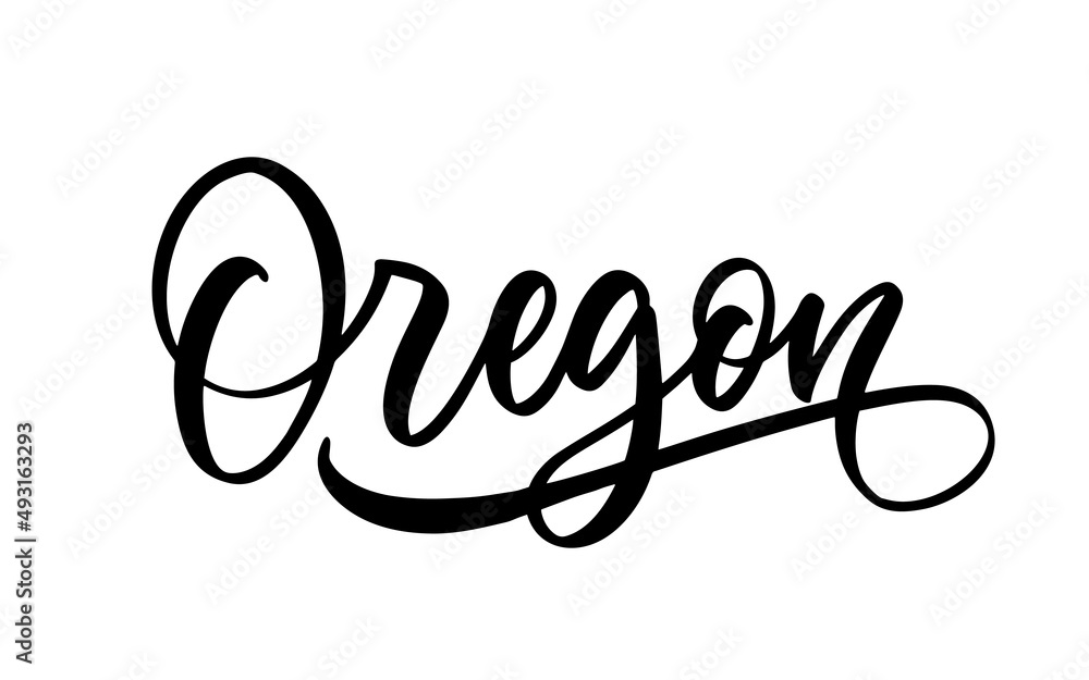 Oregon hand drawn lettering. Calligraphic text isolated on white ...
