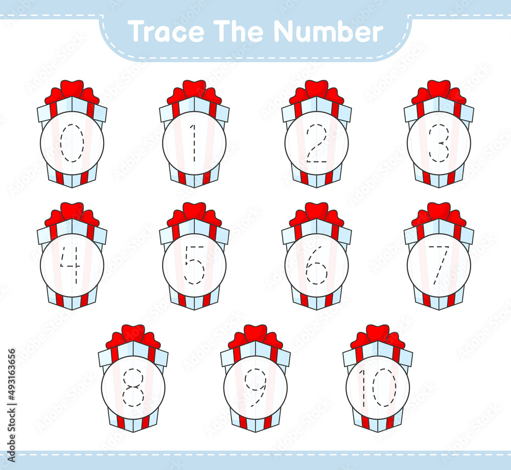 Trace the number. Tracing number with Gift Box. Educational children ...