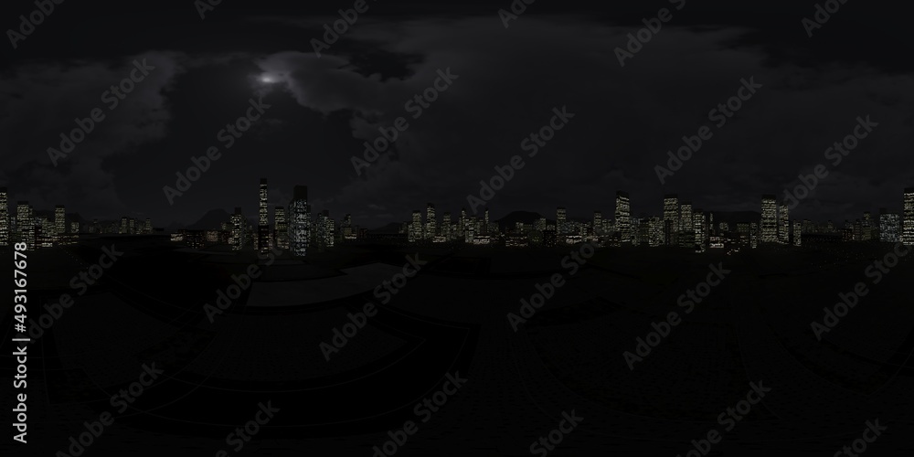 night city 360 HDRI. environment, panorama, 3d rendering Stock Photo ...