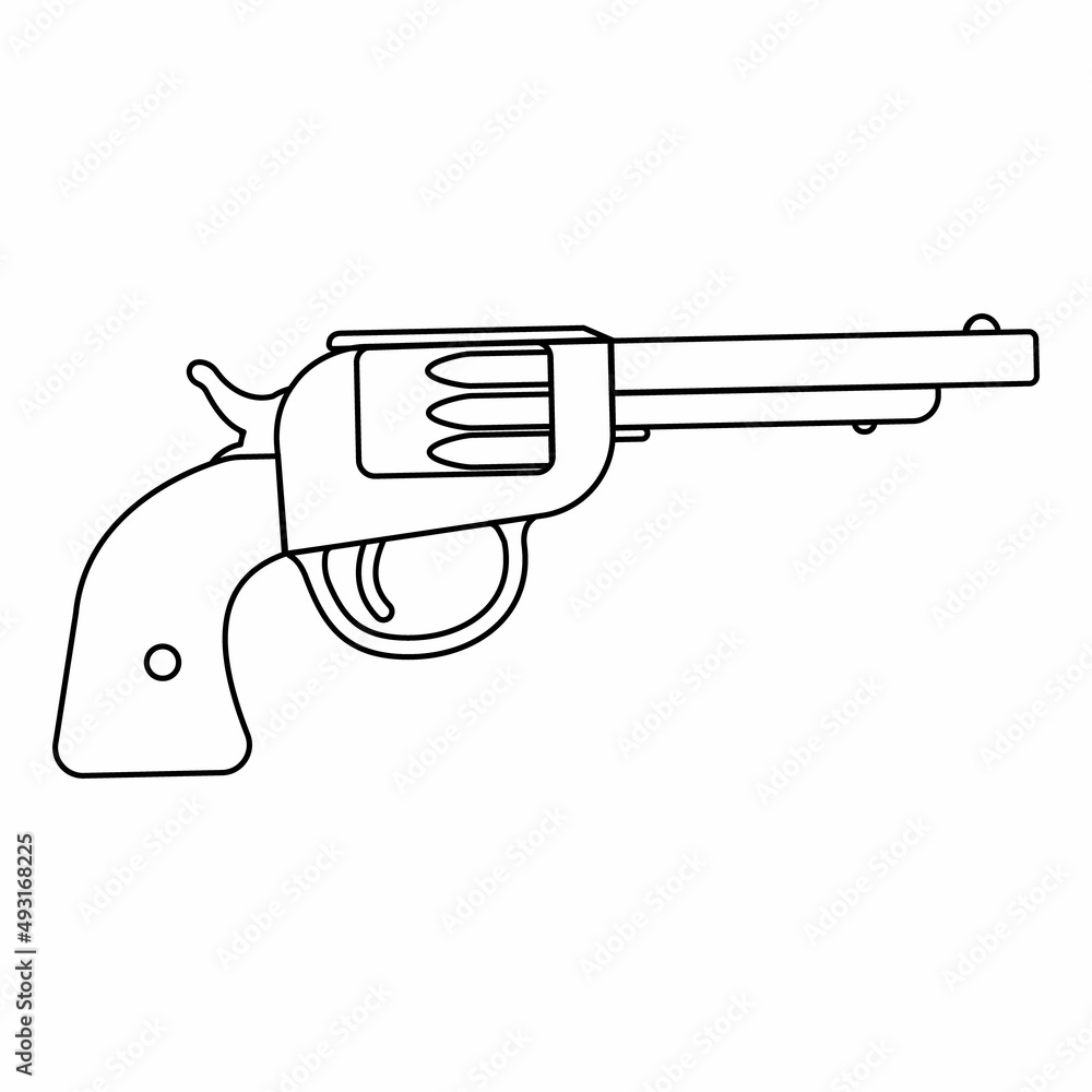 Revolver black outline isolated on white background, vector ...