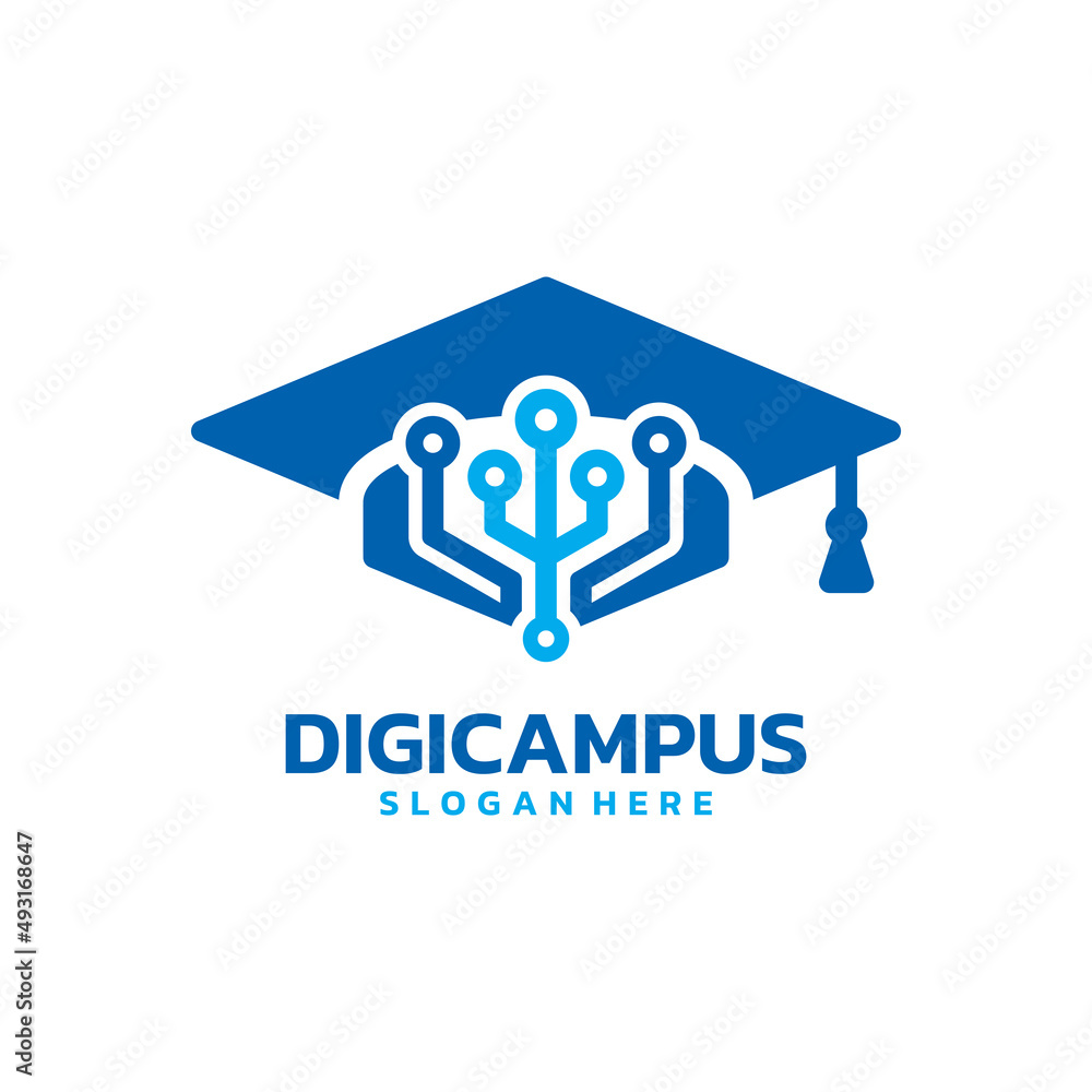 Digital campus logo vector. Technology-based college logo template ...