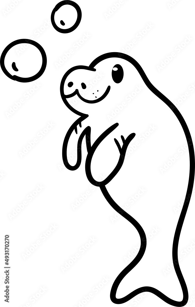 Dugong cartoon drawing for coloring book Stock Vector | Adobe Stock