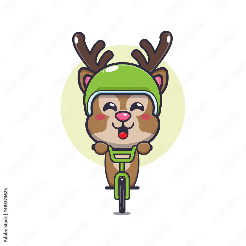 cute deer mascot cartoon character ride on bicycle Stock Vector | Adobe ...