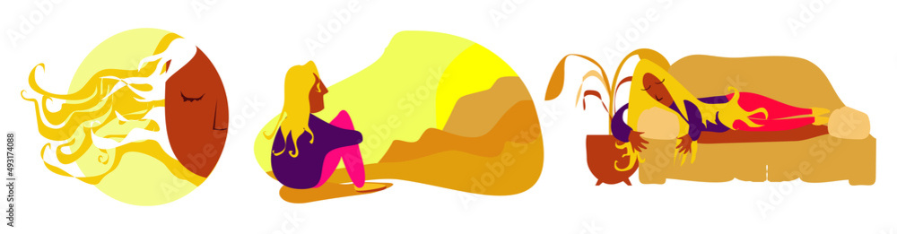 Sad young girl expression and pose vector illustration, isolate on ...