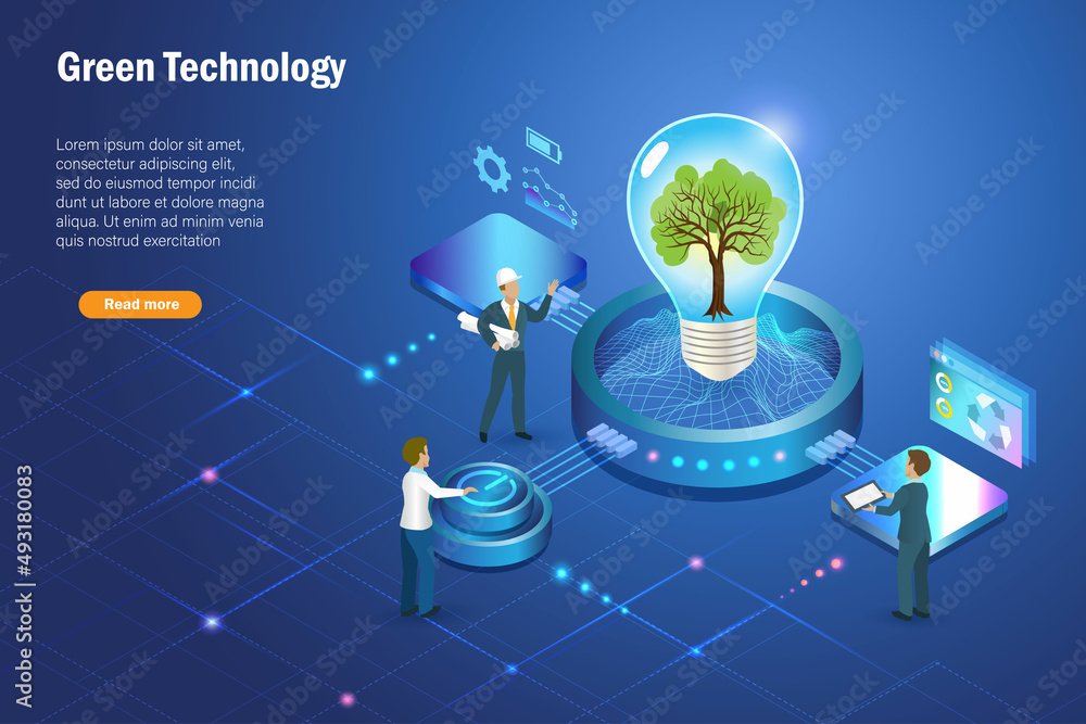 Green technology. Tree growing in lightbulb with digital convergent and ...