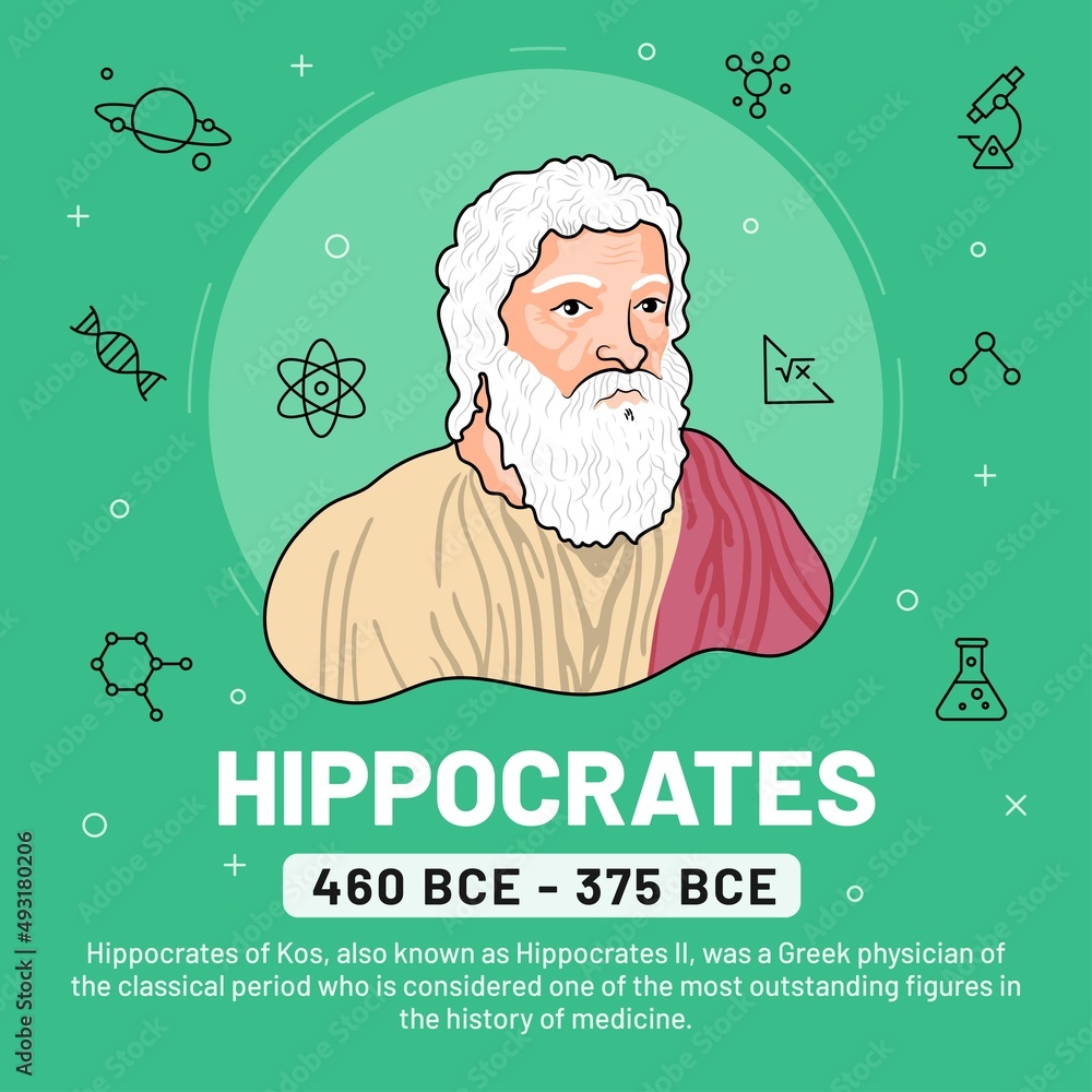 Vector illustration of famous personalities: Hippocrates with bio Stock ...