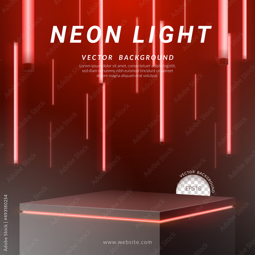 Podium with red neon,fluorescent tube background Concept of design for ...