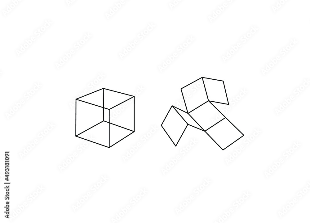Vector isolated cube scan cut out line drawing Stock Vector | Adobe Stock