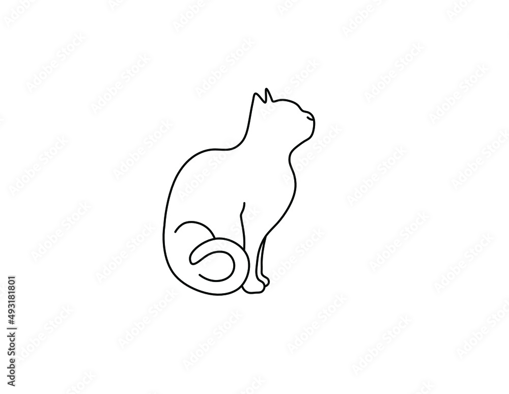 Vector isolated cat silhouette simple contour line drawing Stock Vector ...