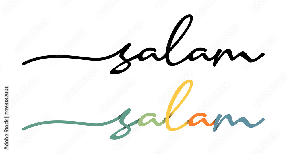 Salam Hand Drawn Black & Colorful Vector Calligraphy Isolated on White ...