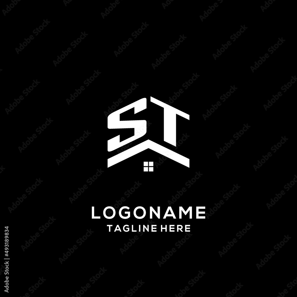 Initial ST logo with abstract home roof, simple and clean real estate ...