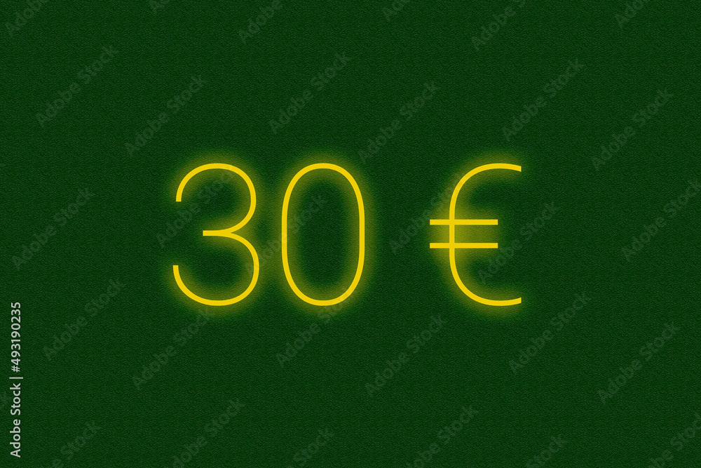 30 ? euro logo. thirty euro neon sign. Number thirty on green wall. 2d ...