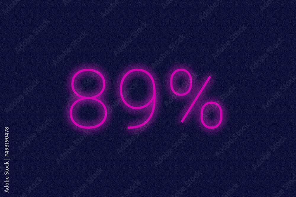 89% percent logo. eighty-nine percent neon sign. Number eighty-nine on ...