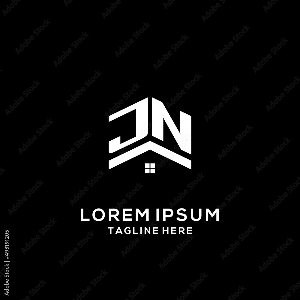 Initial JN logo with abstract home roof, simple and clean real estate ...