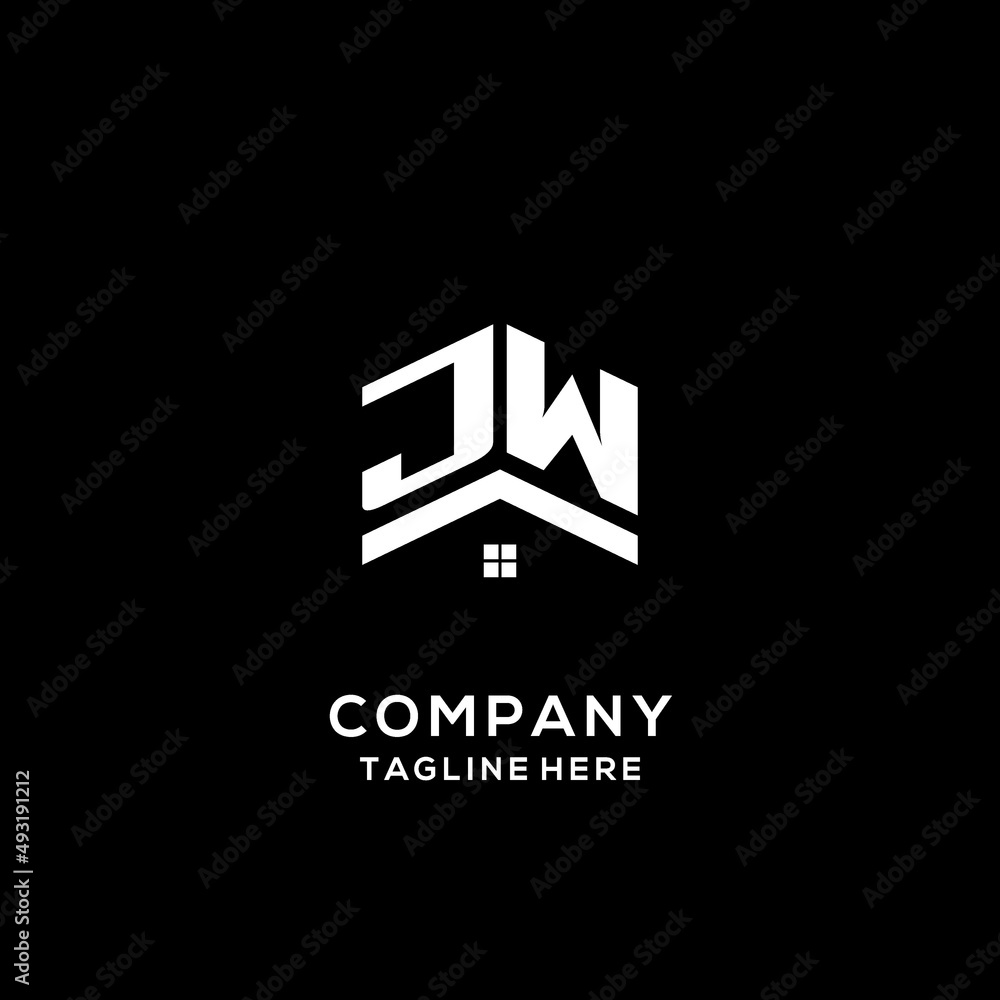 Vetor de Initial JW logo with abstract home roof, simple and clean real ...