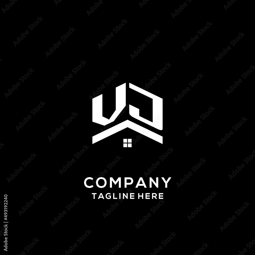Initial VJ logo with abstract home roof, simple and clean real estate ...