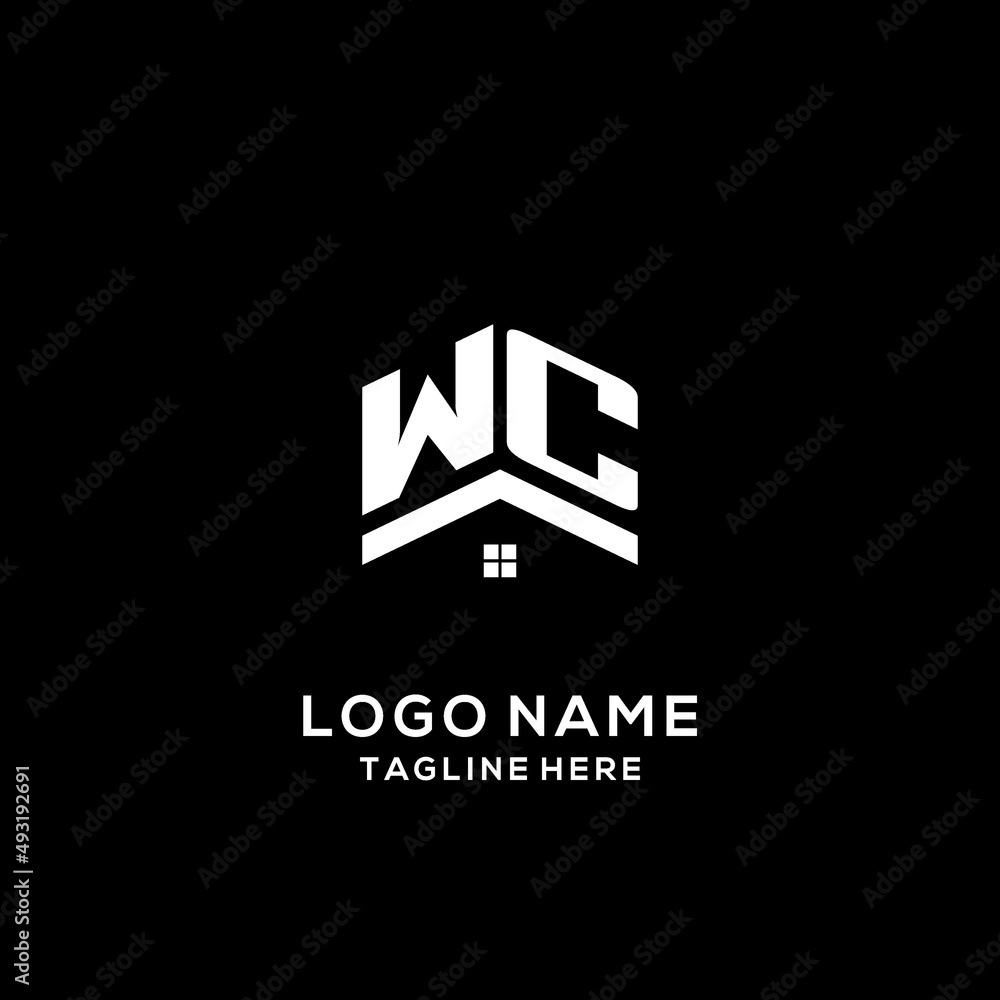 Initial WC logo with abstract home roof, simple and clean real estate ...