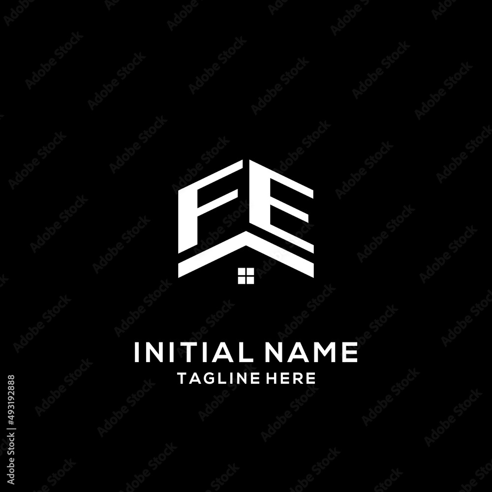 Initial FE logo with abstract home roof, simple and clean real estate ...