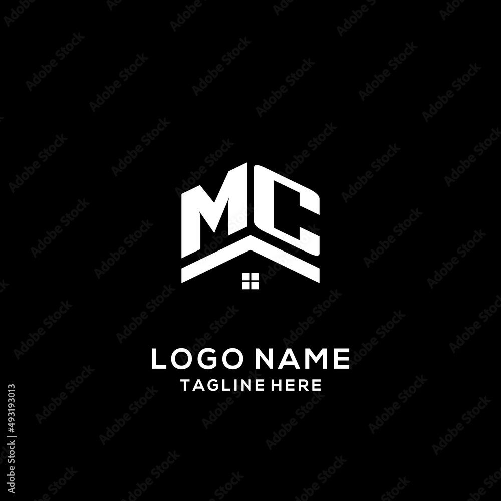 Initial MC logo with abstract home roof, simple and clean real estate ...