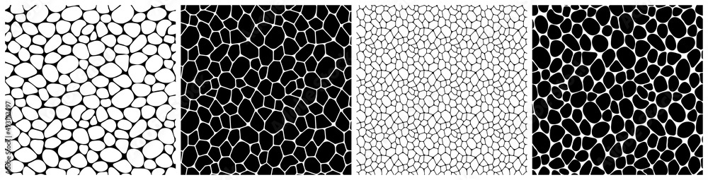 Black and white geometric seamless patterns vector set. Irregular ...