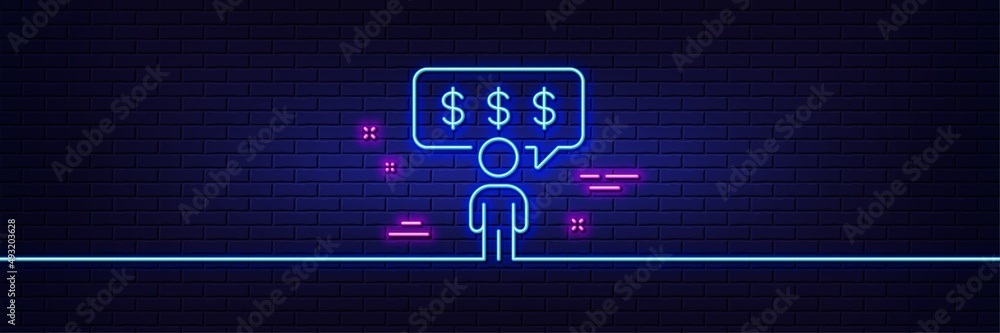 Neon light glow effect. Employee benefits line icon. Business salary ...