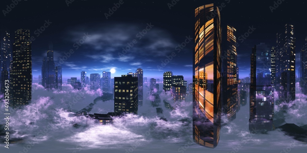 Night city. HDRI . equidistant projection. Spherical panorama. panorama ...