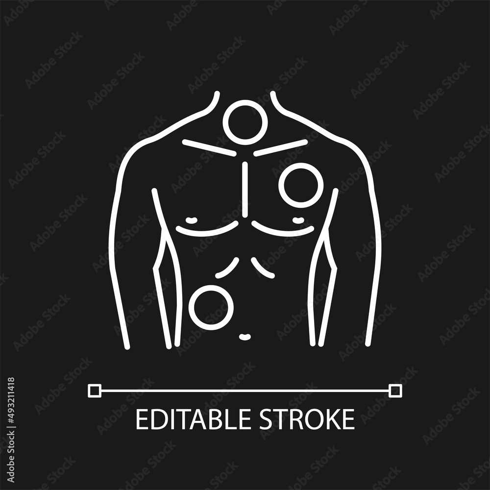Metastases white linear icon for dark theme. Thorax, lungs tumor ...